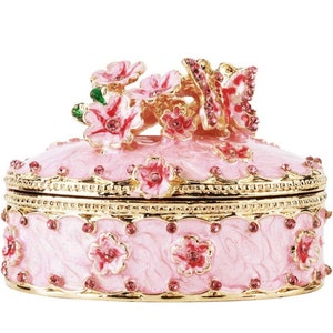 Crystal Trinket Jewelry Boxes Hingedhand-painted Pink Flower - Etsy
