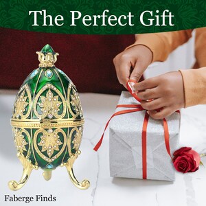 Faberge Type Lace Collection Emerald Dark Green Egg. Holds Jewelry and ...
