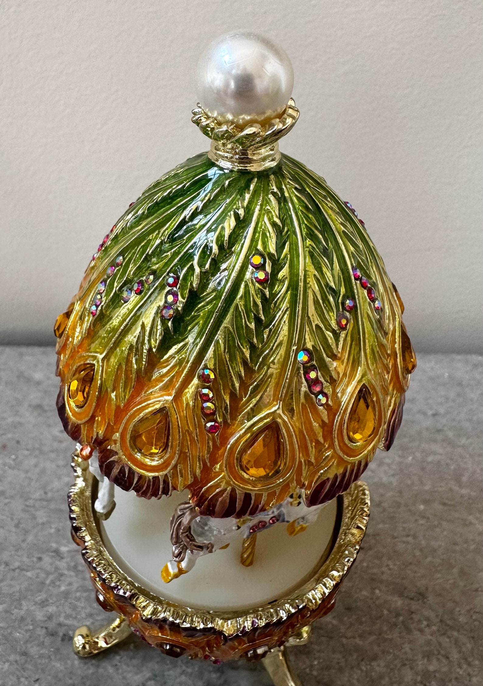 Faberge Type Egg Peacock Music Box Carousel Merry Go Round. This is ...