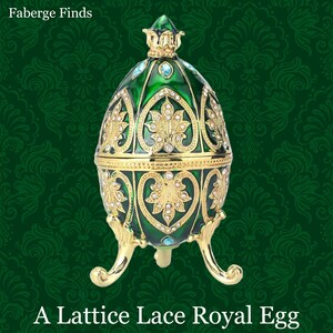 Faberge Type Lace Collection Emerald Dark Green Egg. Holds Jewelry and ...