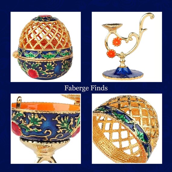 Tree Hollow Out Faberge Egg Trinket Box with Hinged E… - Gem