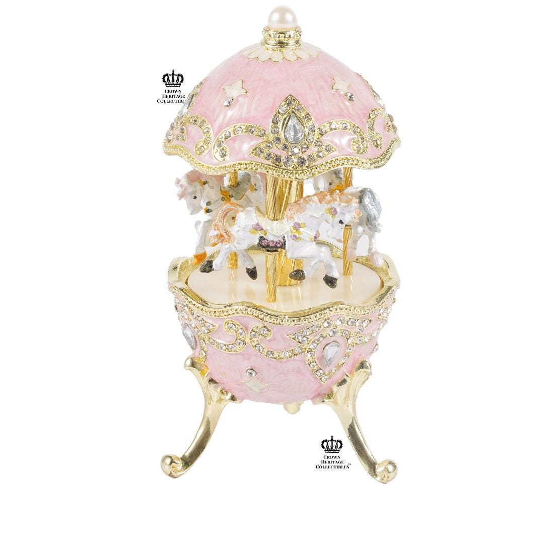 Handmade Peony Pink Carousel Music Box: Edelweiss Tune, Austrian ...