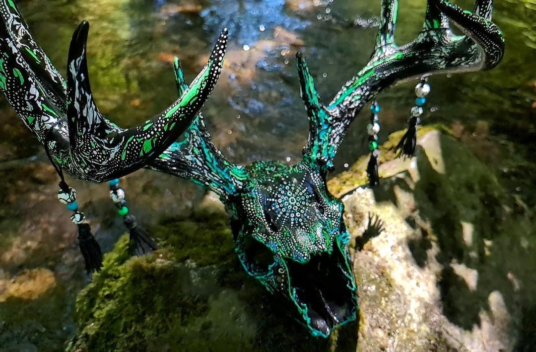 Hand Painted Acidic Ink Stag Skull: Goth Graffiti Wall Art Decor - Etsy