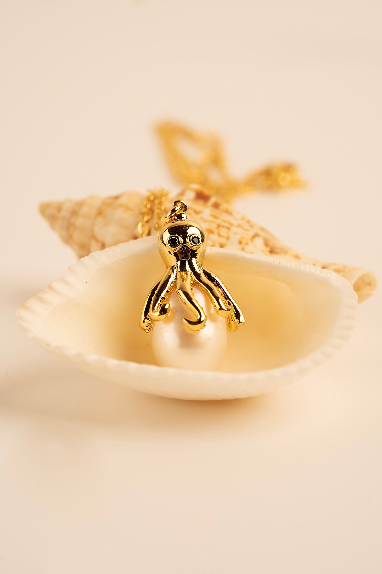Gold Octopus Pearl Necklace, Single Pearl Necklace, Gold Octopus Charm ...