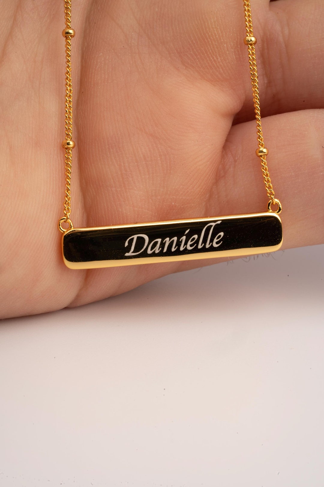 18K Gold Bar Name Necklace, Personalized Name Engraved, Minimalist ...