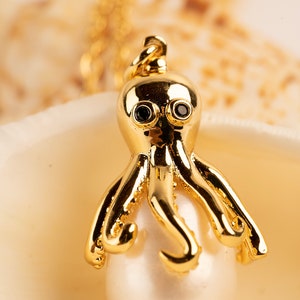 Gold Octopus Pearl Necklace, Single Pearl Necklace, Gold Octopus Charm ...