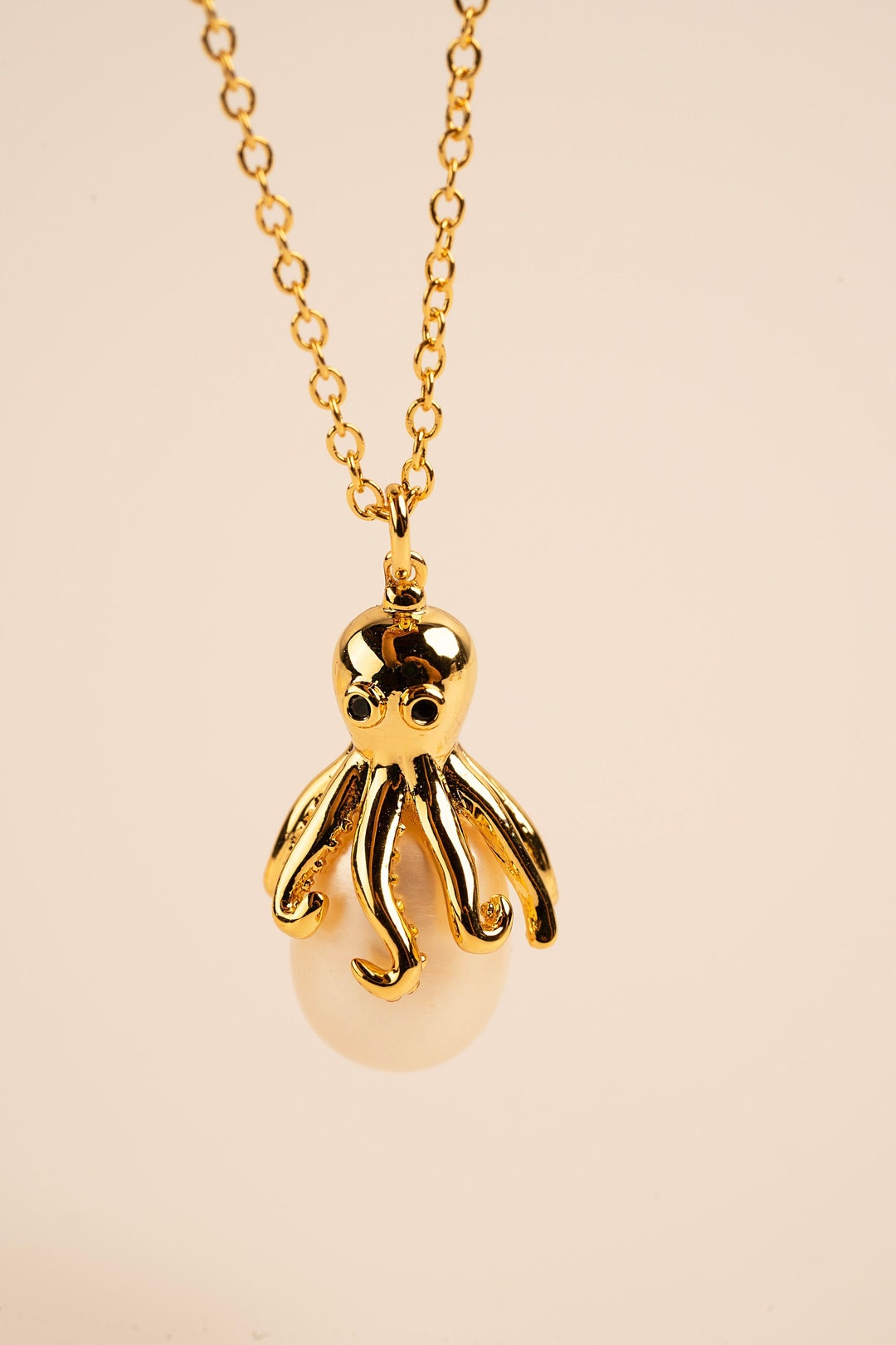 Gold Octopus Pearl Necklace, Single Pearl Necklace, Gold Octopus Charm ...