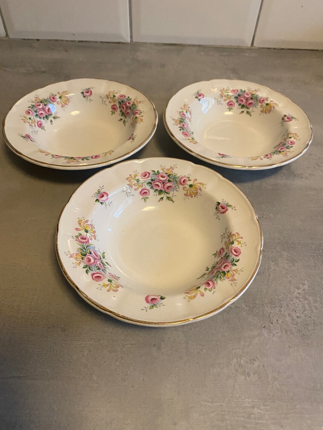 3 Vintage Stoneware Pretty Bowls. Ormonde Rose - Etsy