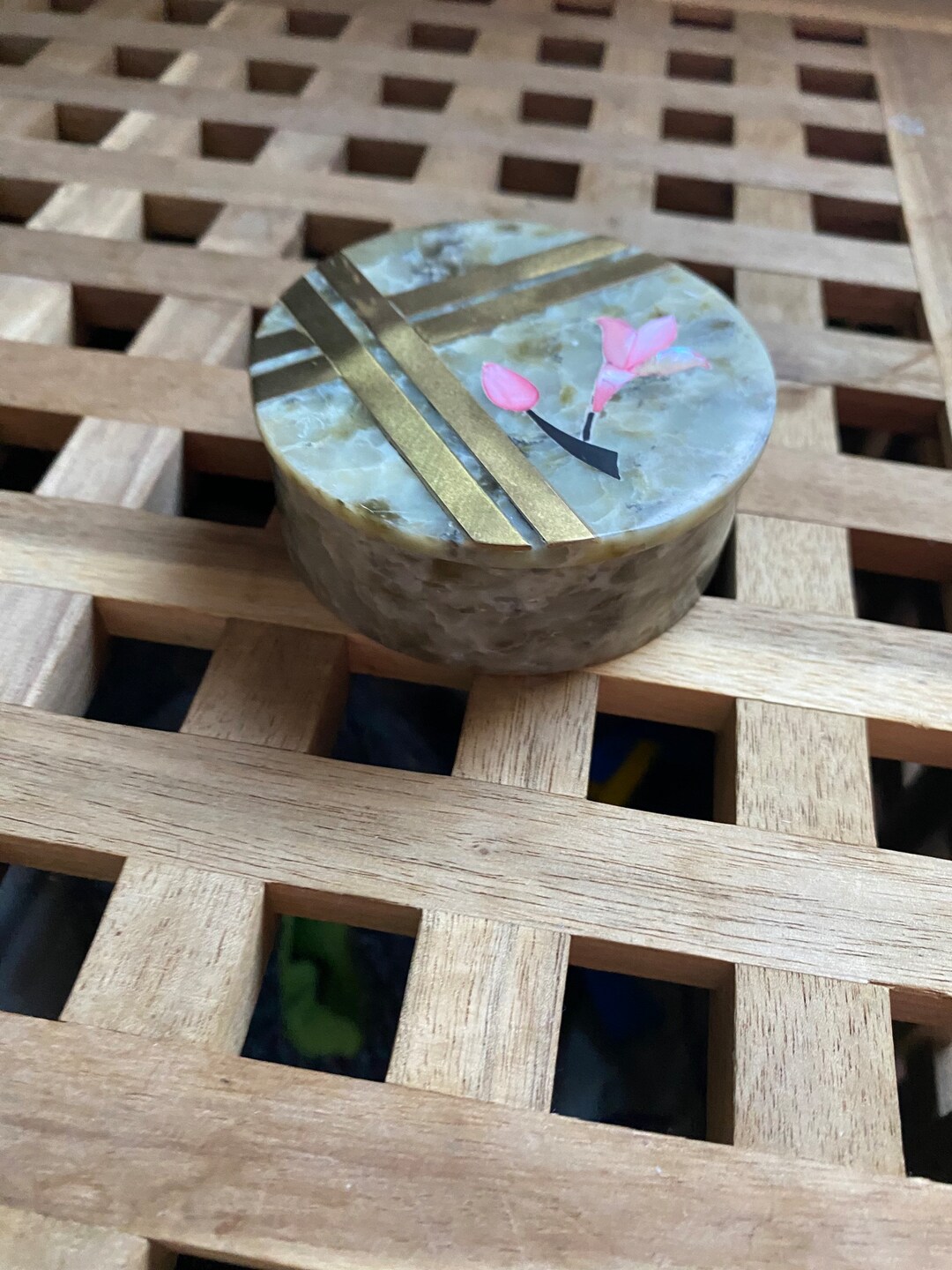 Vintage Natural Stone Jewellery Box With Brass and Mother-of-pearl ...