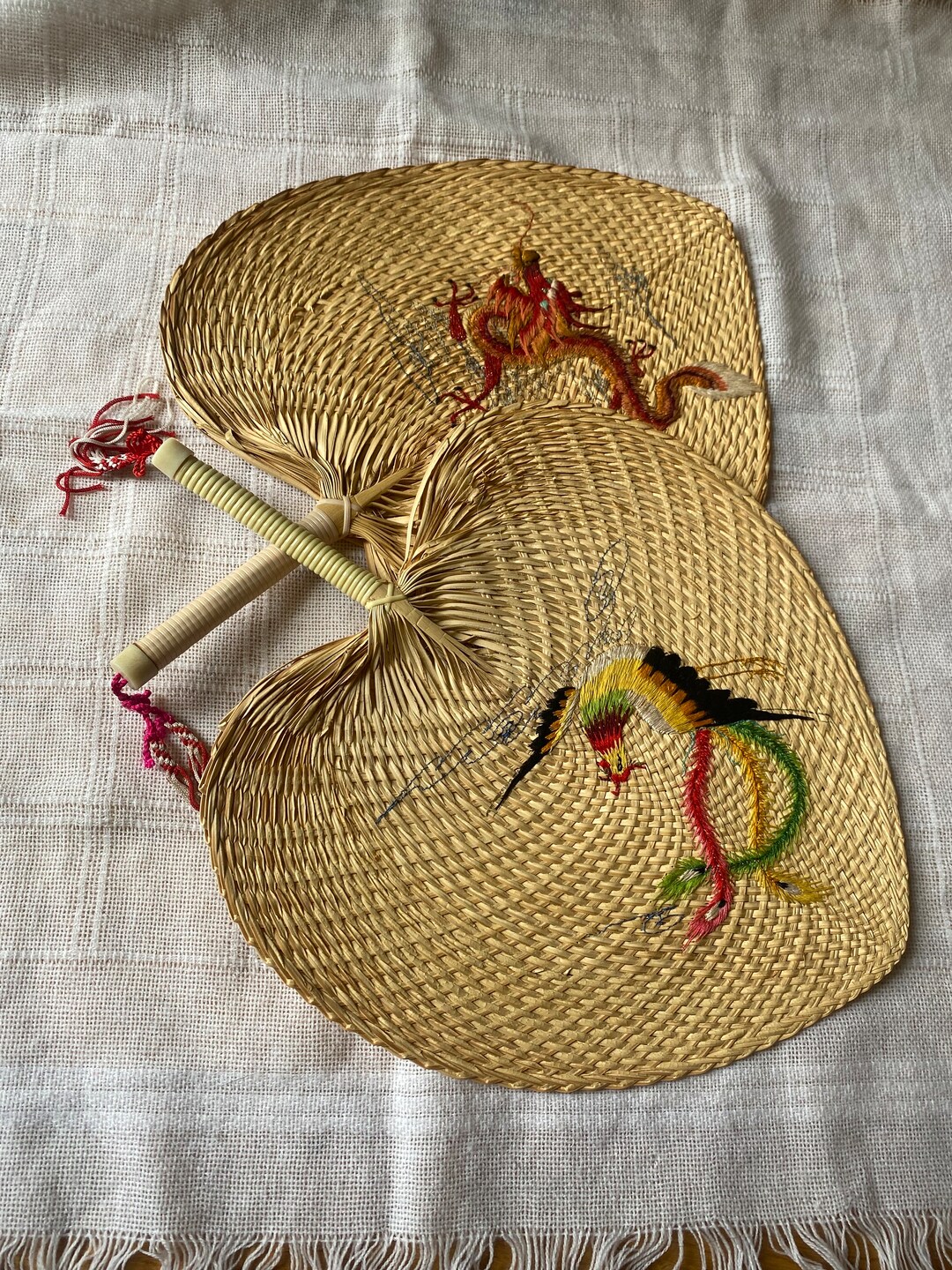 A Pair of Vintage Embroidered Fans - Etsy