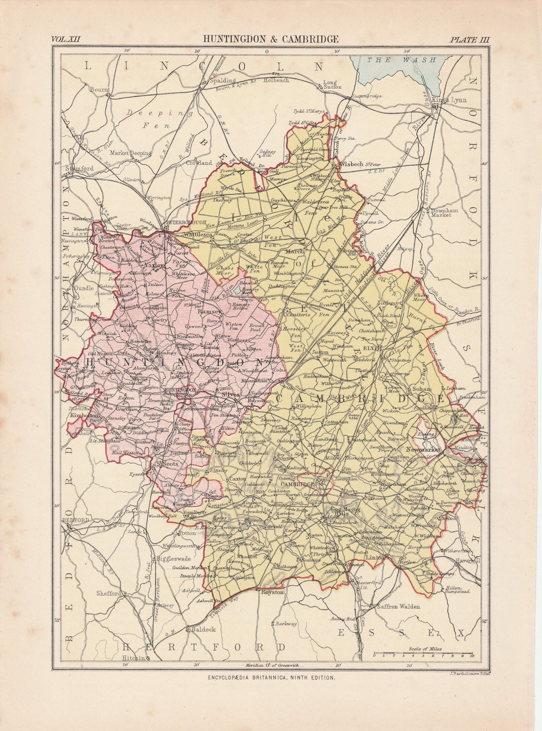 19th Century Map of Huntingdon & Cambridge - Etsy UK