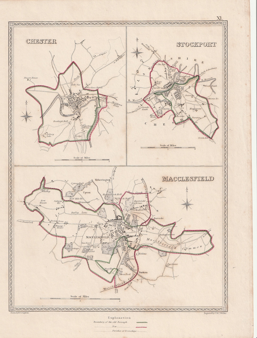 19th Century Map of Macclesfield, Chester & Stockport - Etsy