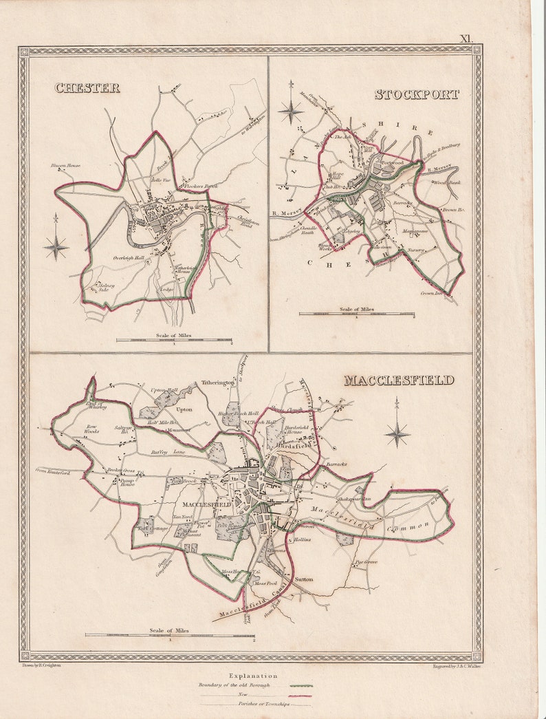 19th Century Map of Macclesfield Chester & Stockport - Etsy