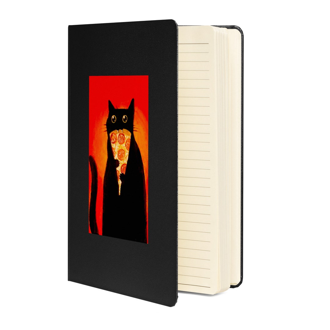 Black Cat Hardcover Bound Notebook - Pizza Cat | Black Cat Journal ...