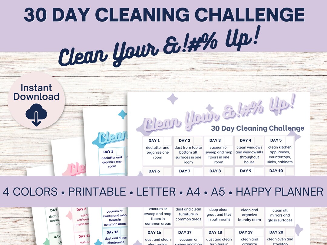 30 Day Cleaning Challenge - Clean Your !#&% Up! | Cleaning Planning Guide - Etsy