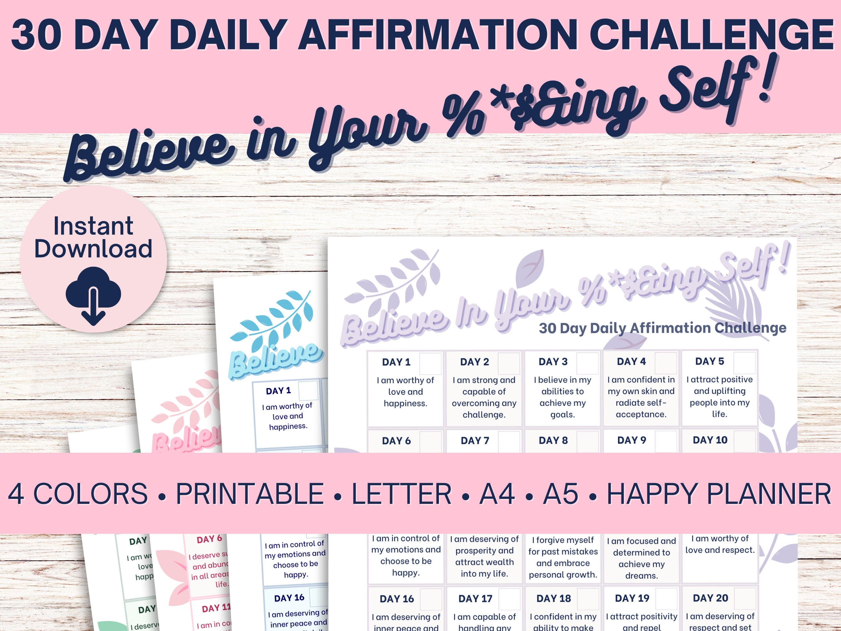 30 Day Daily Affirmation Challenge Believe in Your ing Self - Etsy