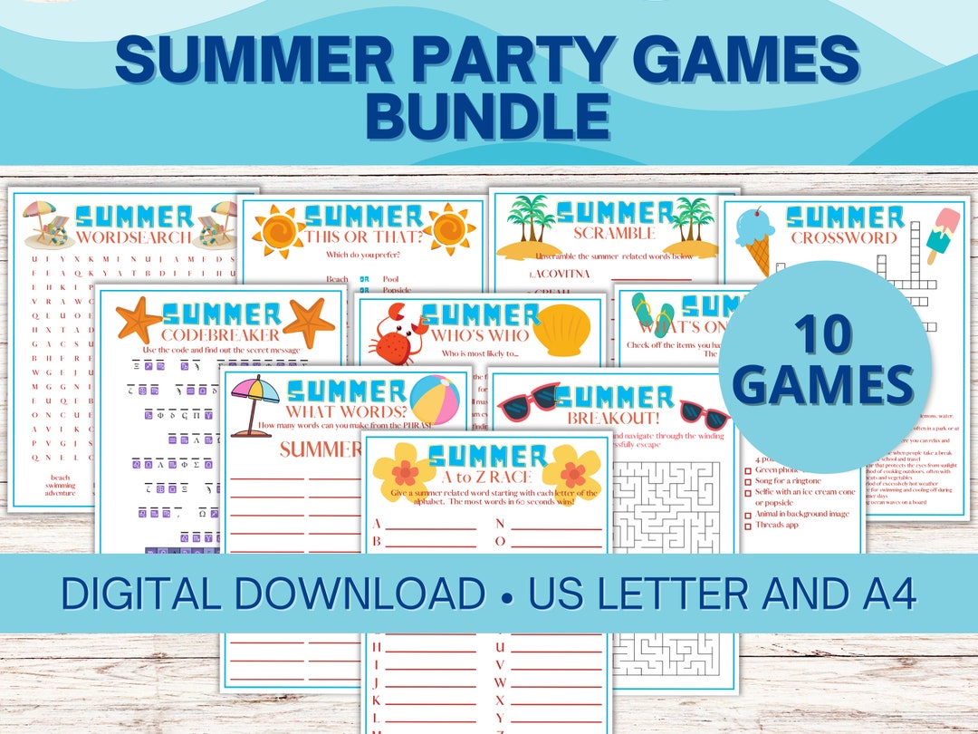 Summer Game BUNDLE / Summer Party Games / 10 Printable Summertime Games ...