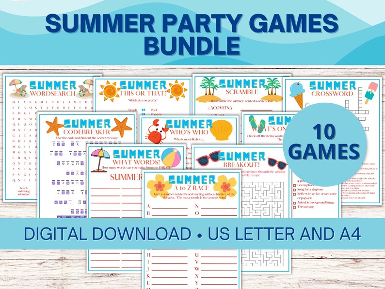 Summer Game BUNDLE / Summer Party Games / 10 Printable Summertime Games ...