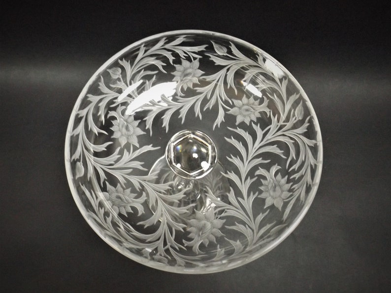 H P Sinclaire Engraved Cut Glass Compote Floral Design Signed - Etsy
