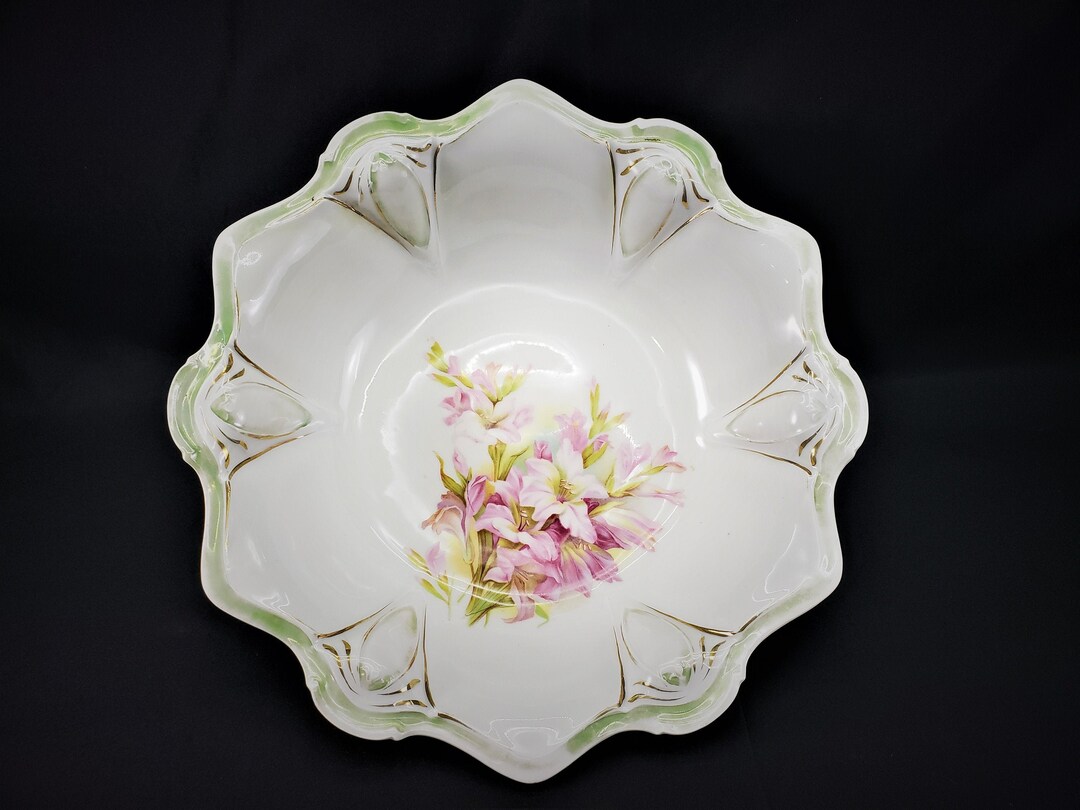RS Prussia Fine Porcelain Bowl Pink Lilies Red Mark - Etsy
