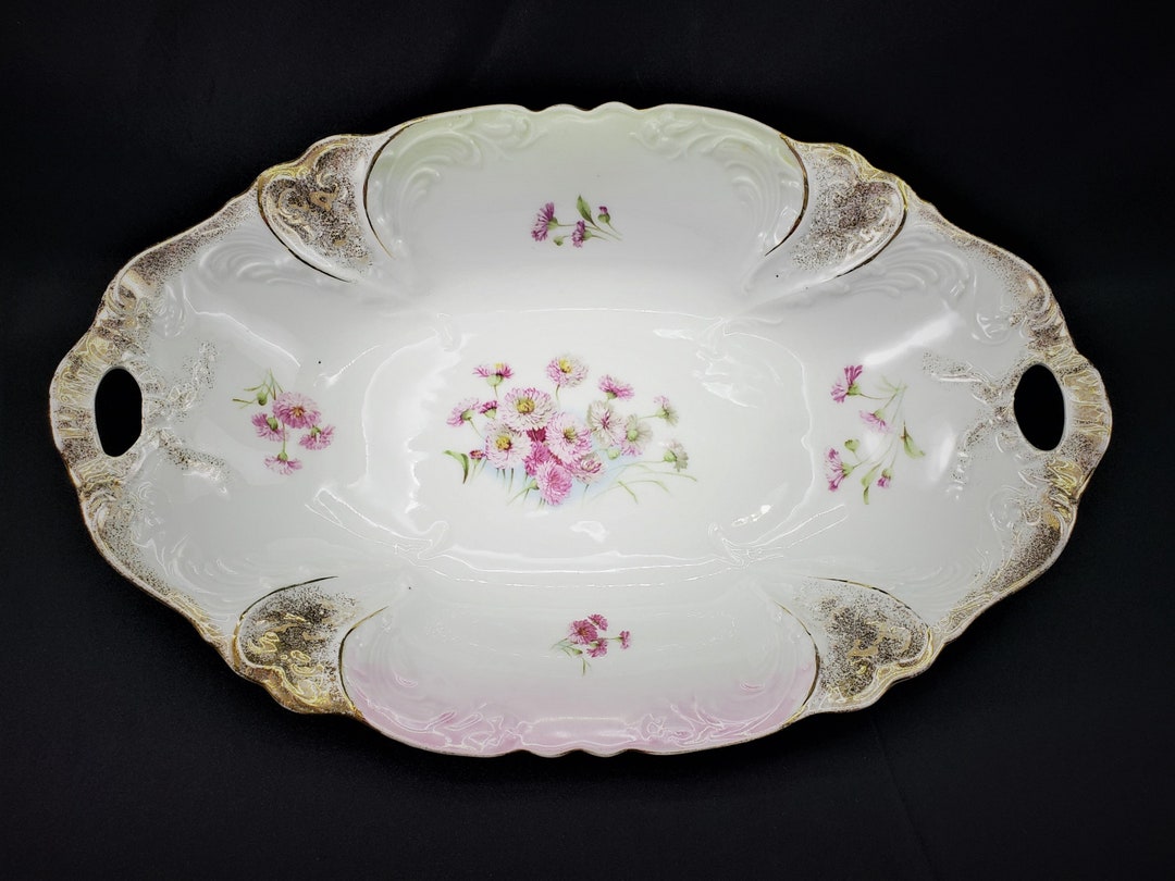 C.T. Germany Carl Tielsch Hand Painted Floral Large Oval Centerpiece ...