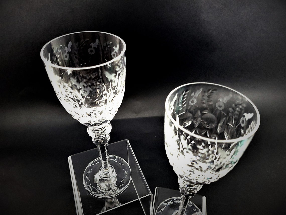 Rogaska Gallia Pattern Cut Crystal Wine Goblets Set of 2 - Etsy