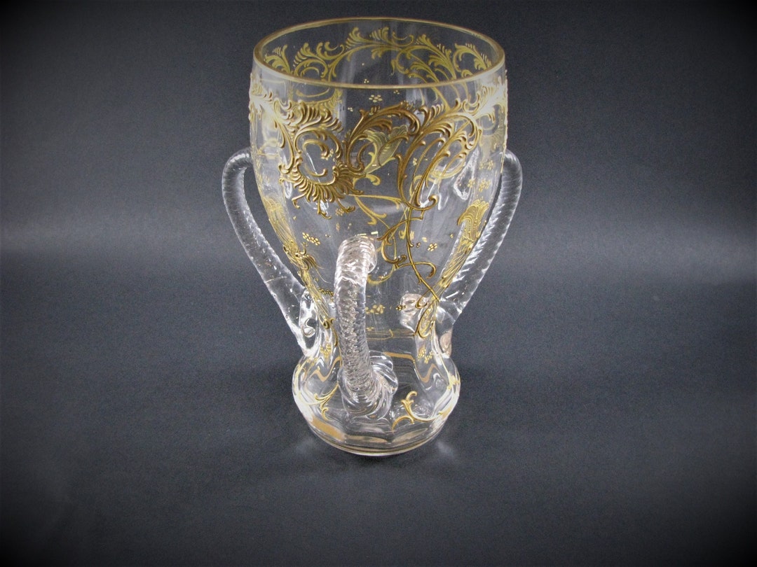 Moser Glass Loving Cup Wedding Vase Gold Encrusted Enameled Three Twist ...