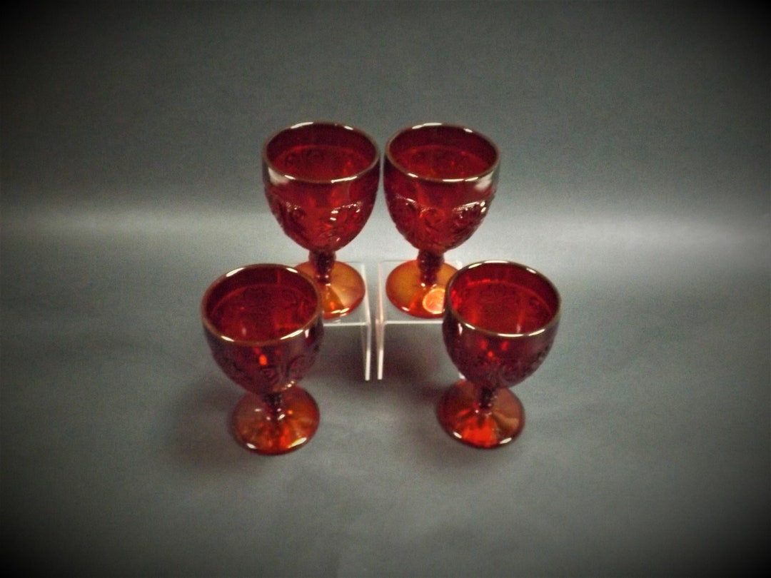 Tiara Sandwich Red Glass Water Goblet Set of 4 Rare - Etsy