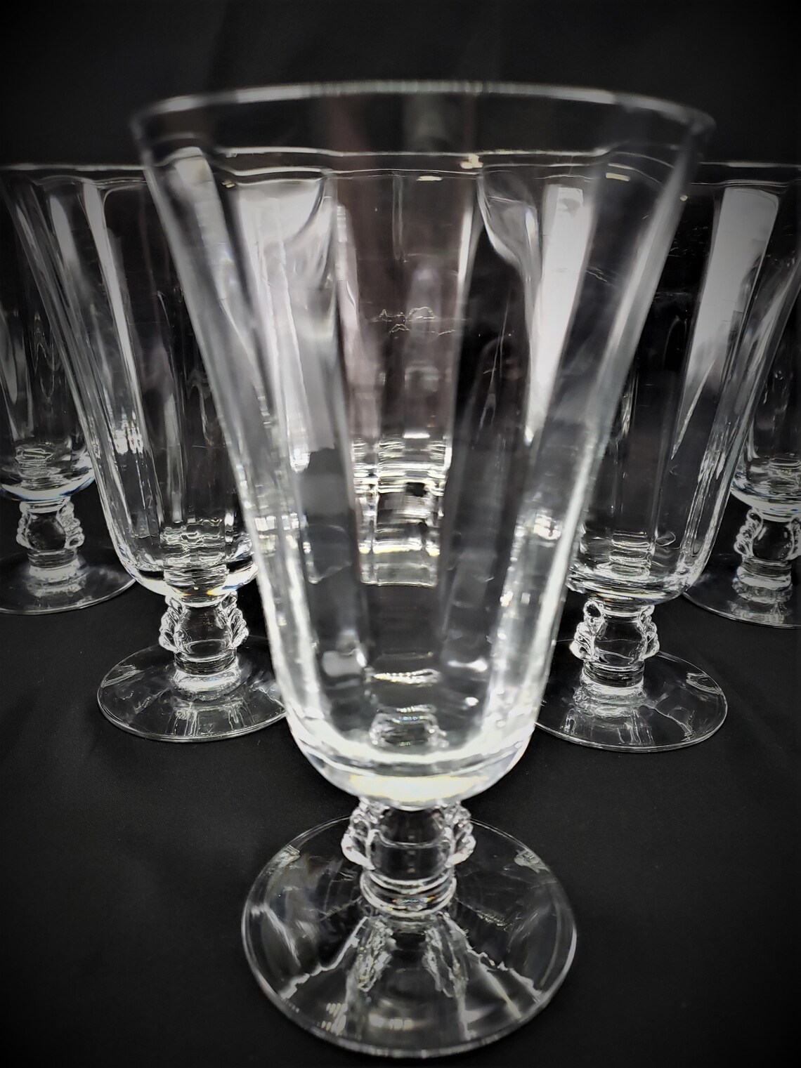 Fostoria Glass Silver Flutes Optic Pattern Iced Tea Footed Tumbler Stem ...