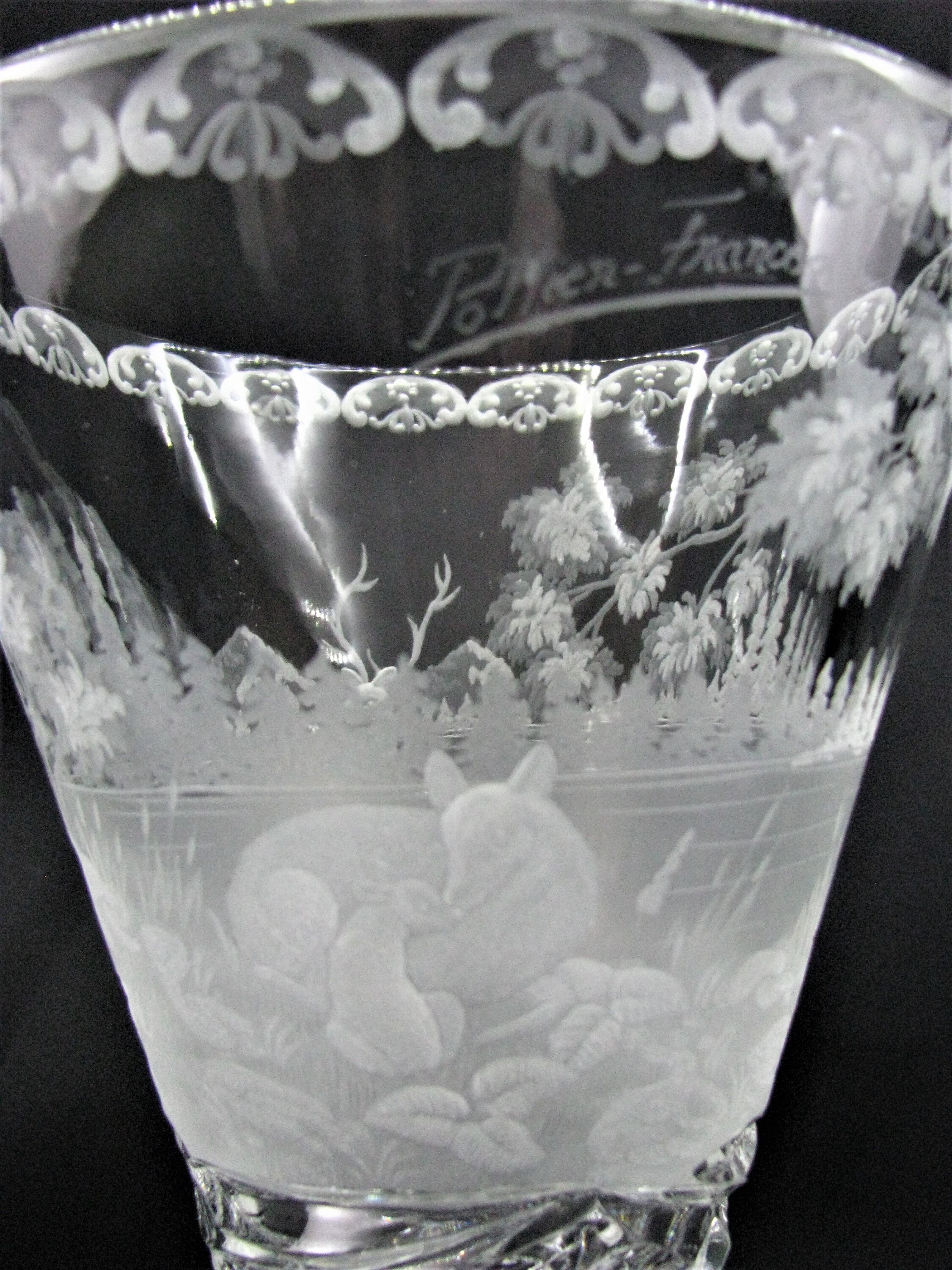 Pottier France Engraved Crystal Vase Woodland Scene Rare - Etsy