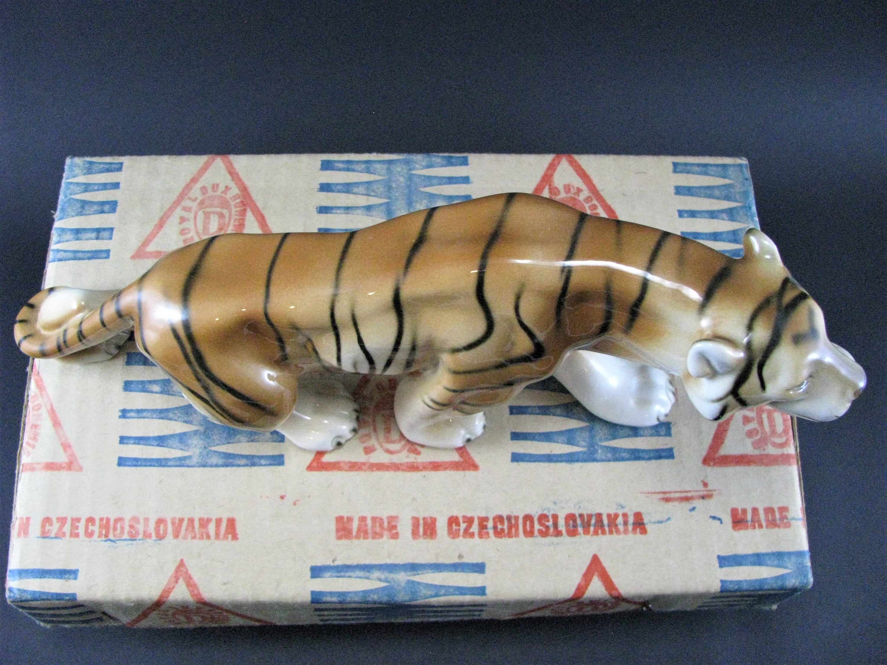 Vintage Royal Dux Czechoslovakia Porcelain Tiger Figurine Mint in Box ...