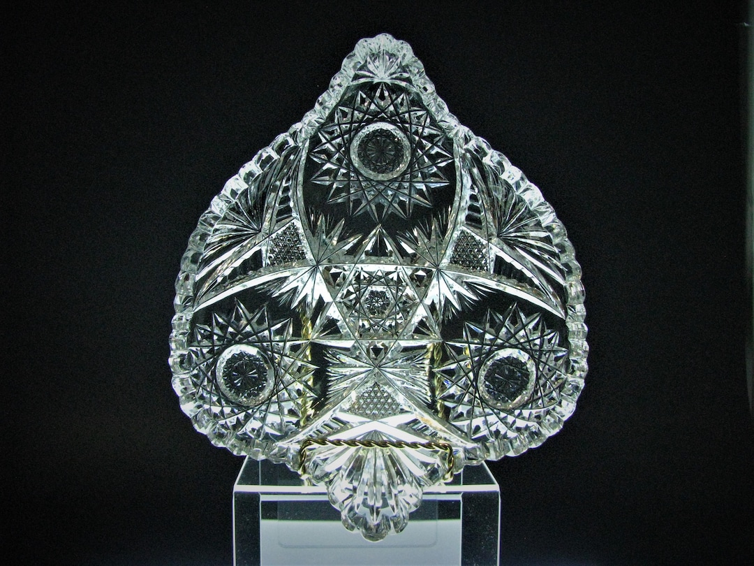 ABP Brilliant Cut Glass Heart Shape Dish With Tab Handle - Etsy