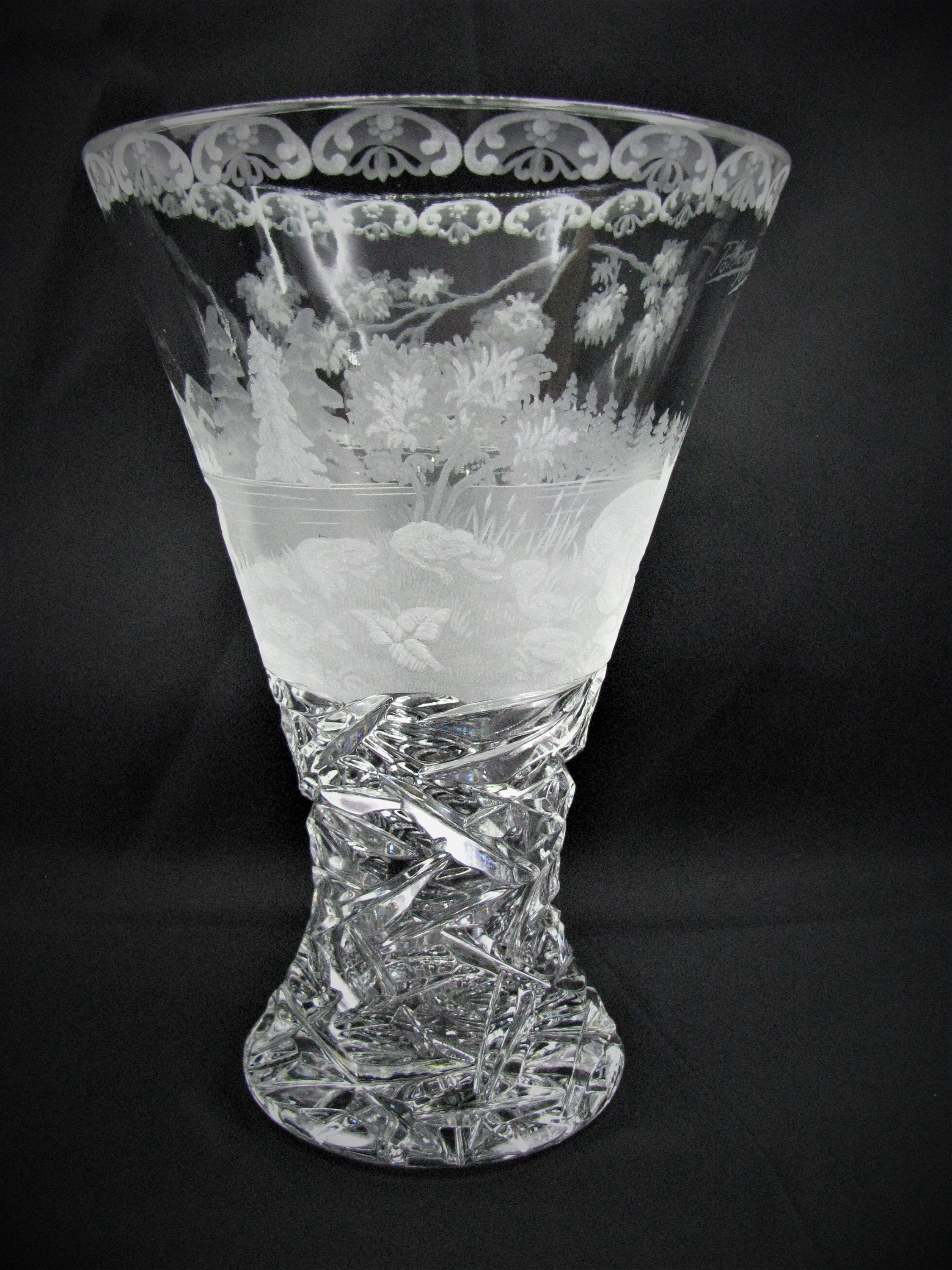 Pottier France Engraved Crystal Vase Woodland Scene Rare - Etsy