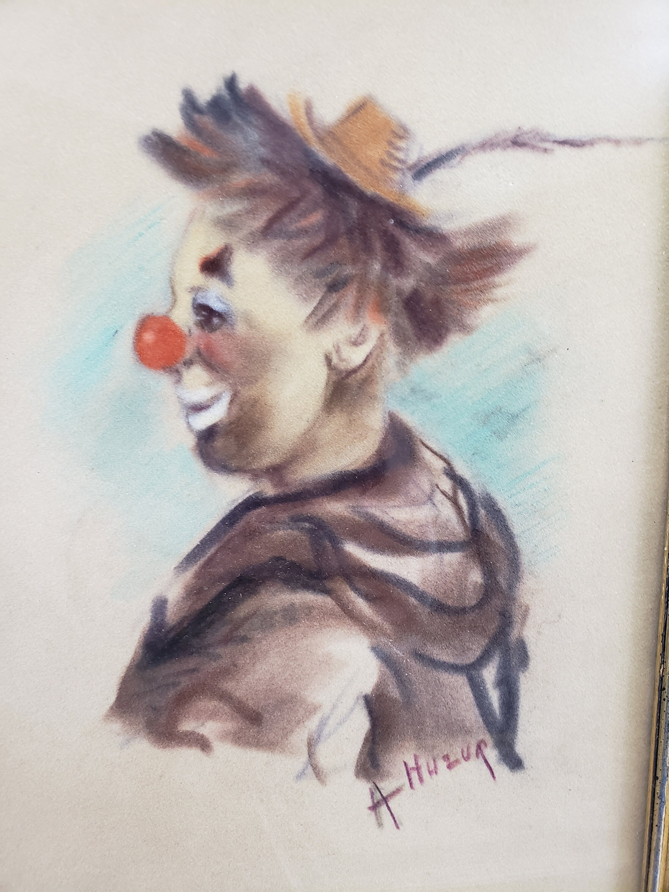 A. Huzur Signed Clown Chalk Drawings in Frames Ca. 1950's - Etsy