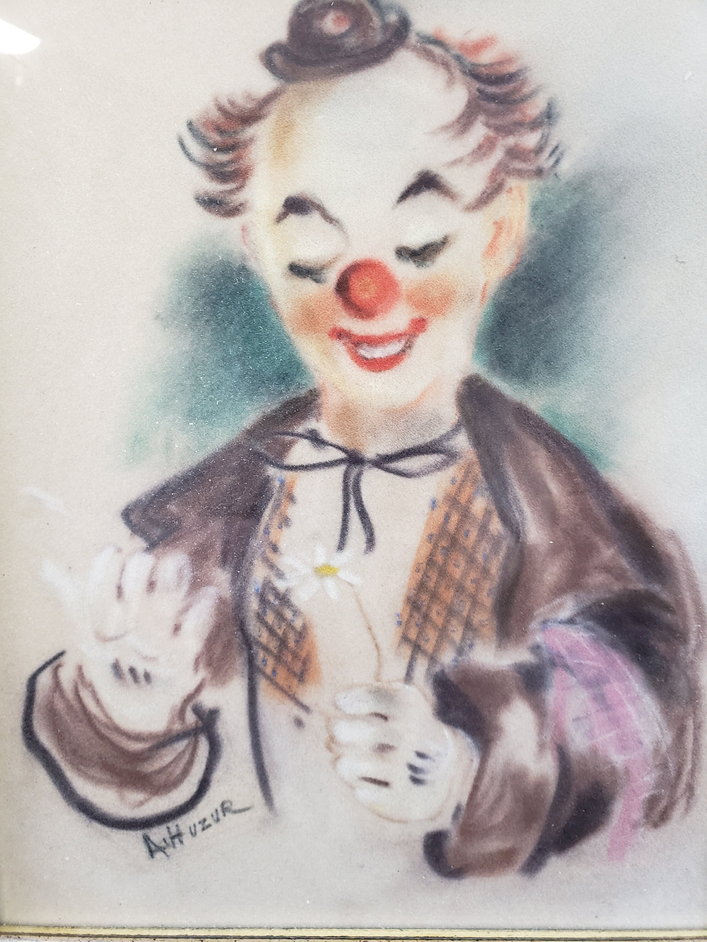 A. Huzur Signed Clown Chalk Drawings in Frames Ca. 1950's - Etsy