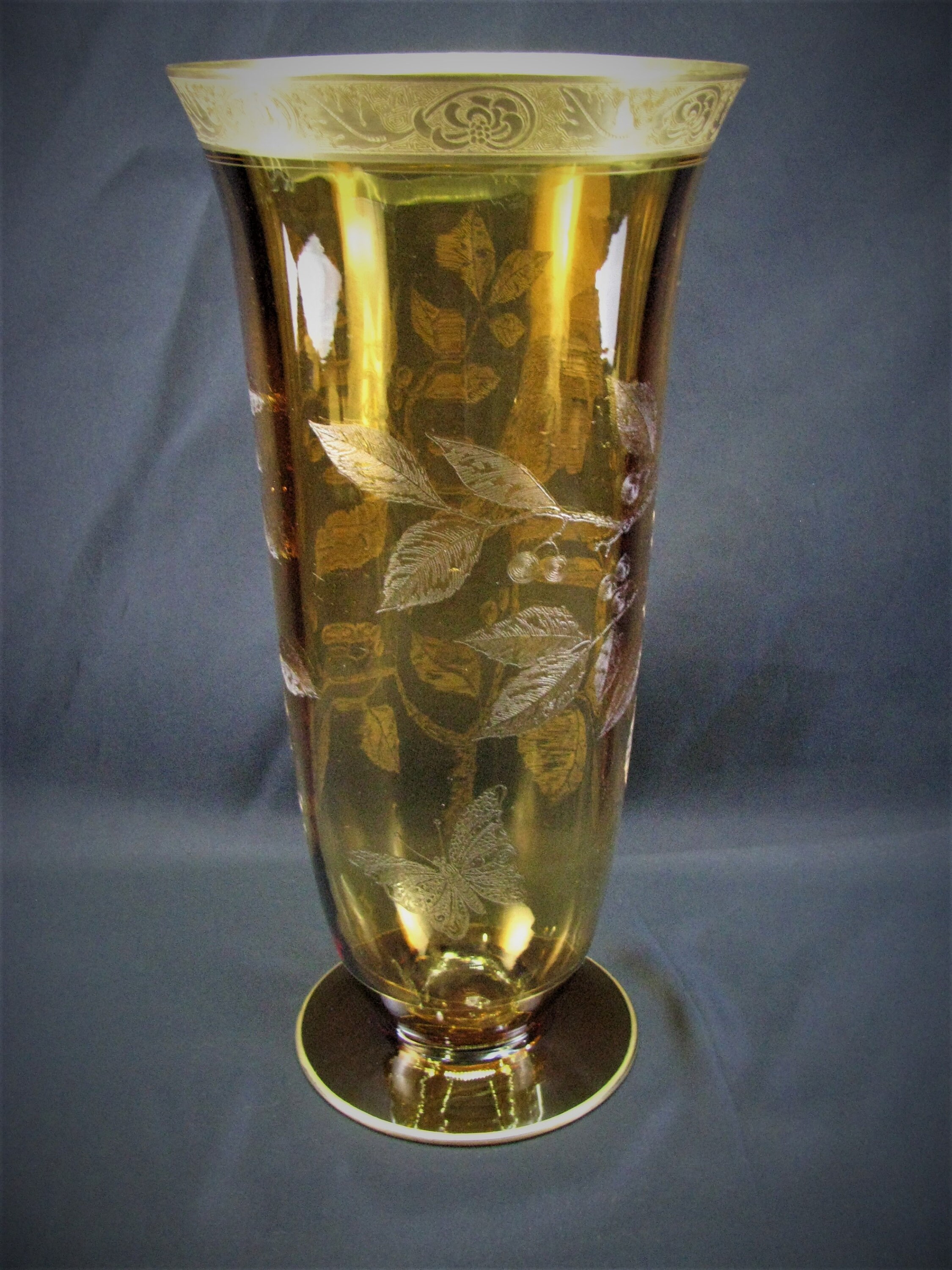 Cambridge Bird & Butterfly 717 Etch Vase Gold Encrusted Rim 13" Rare - Etsy