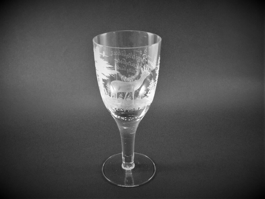 German Glass Wedding Presentation Chalice Goblet Engraved Deer Tree Scene Ca 1820 Etsy