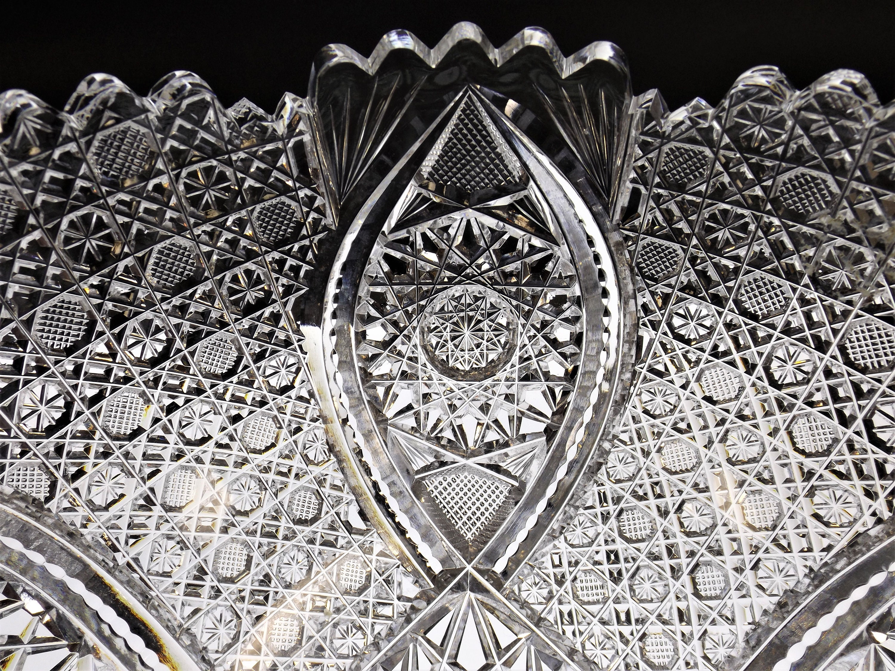 ABP Brilliant Cut Glass Bowl Harvard Cane Pattern and Hobstar - Etsy