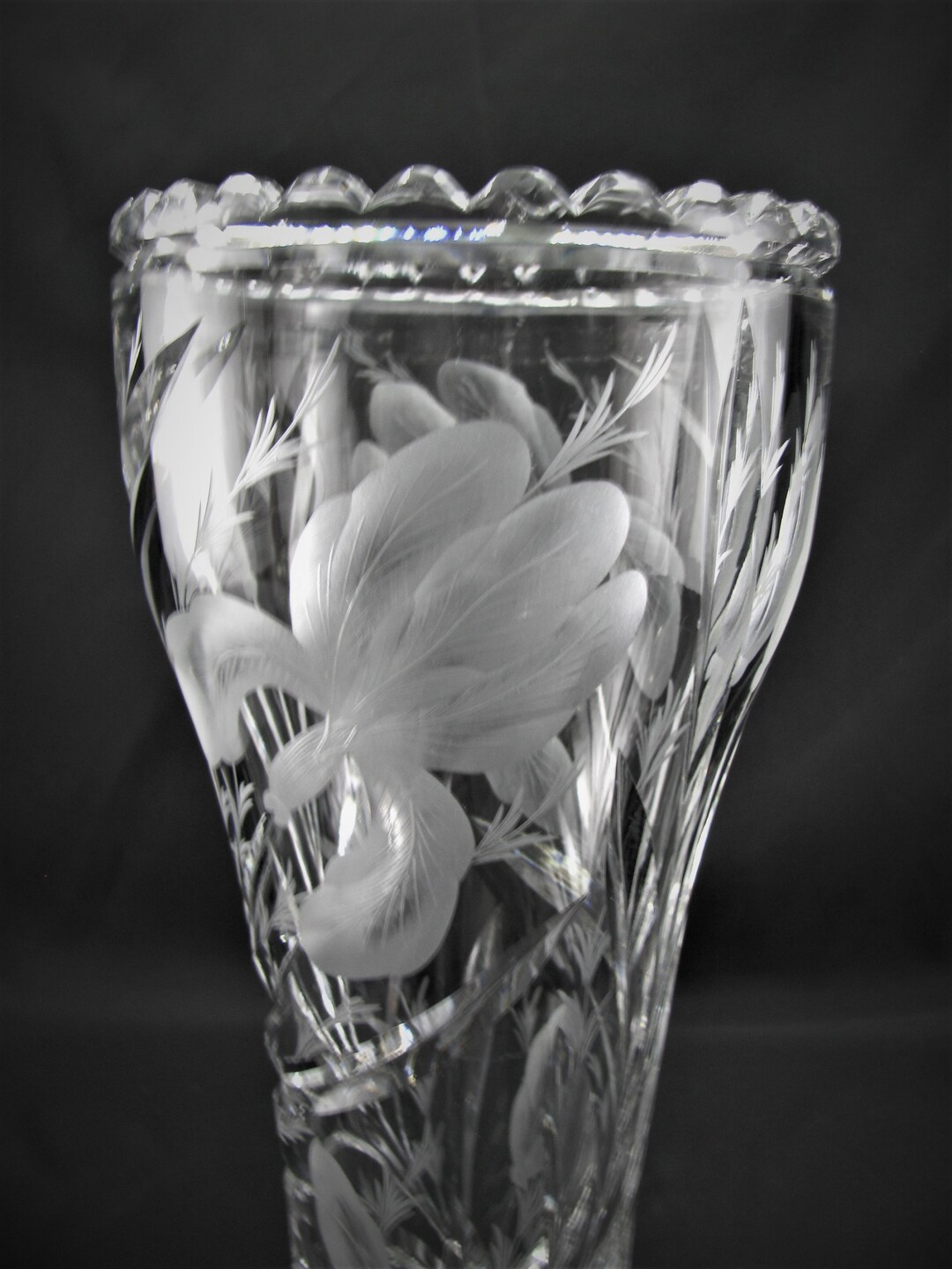 Hawkes ABP Brilliant Cut Glass Gravic Iris Footed Vase Impressive 14 ...