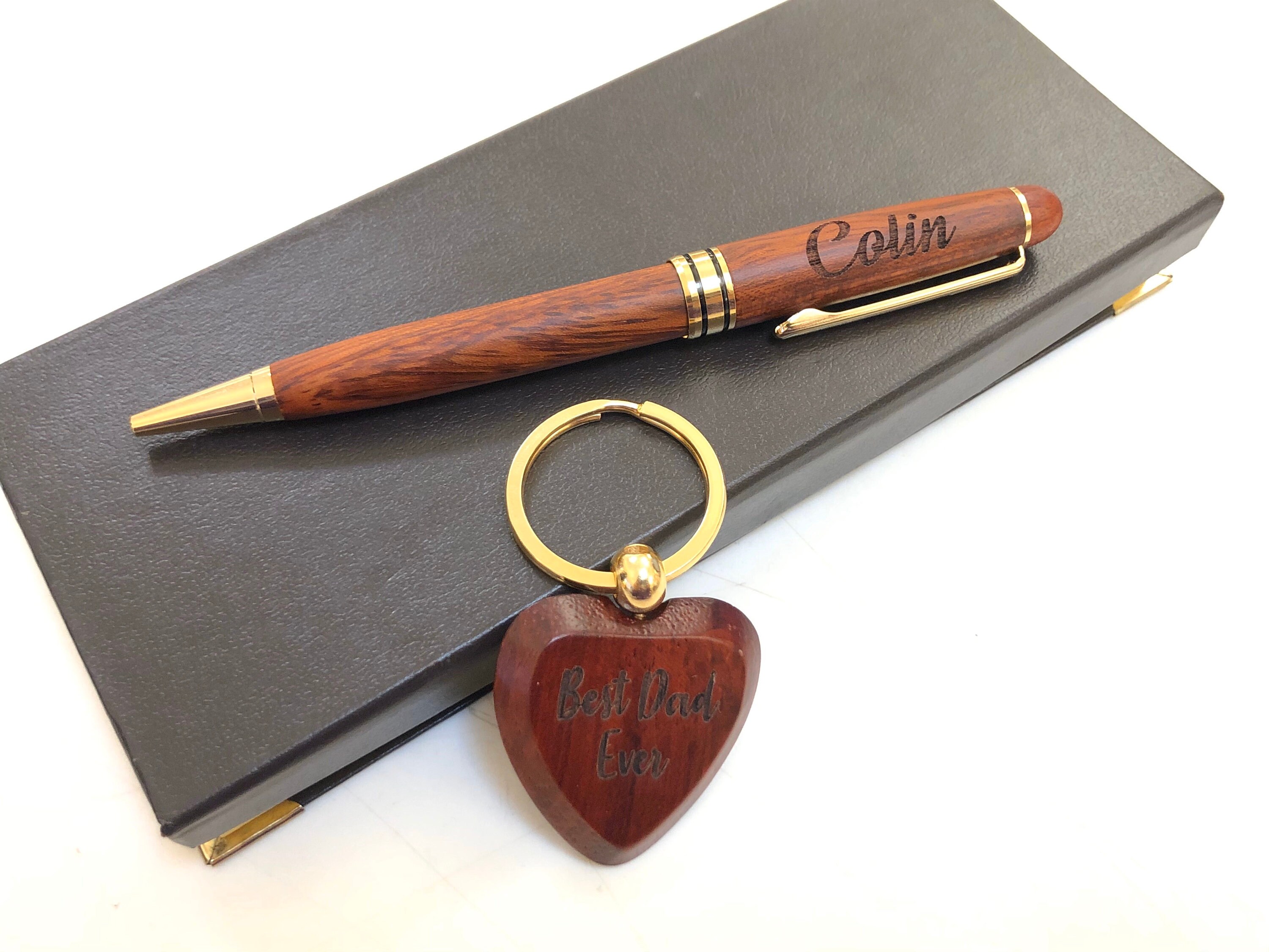 Rosewood Pen and Key Chain Personalized With Names or Dates | Etsy