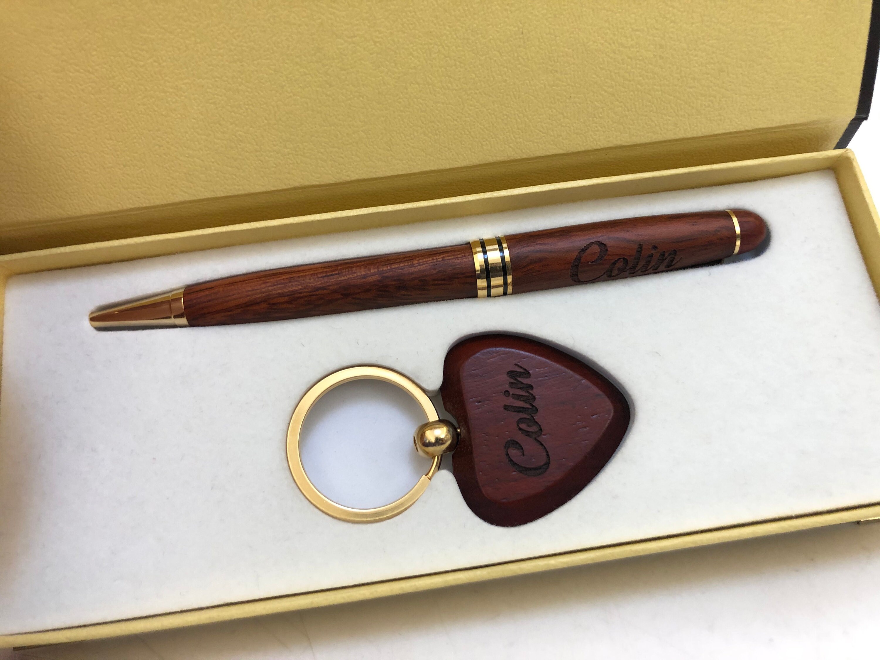 Rosewood Pen and Key Chain Personalized With Names or Dates | Etsy