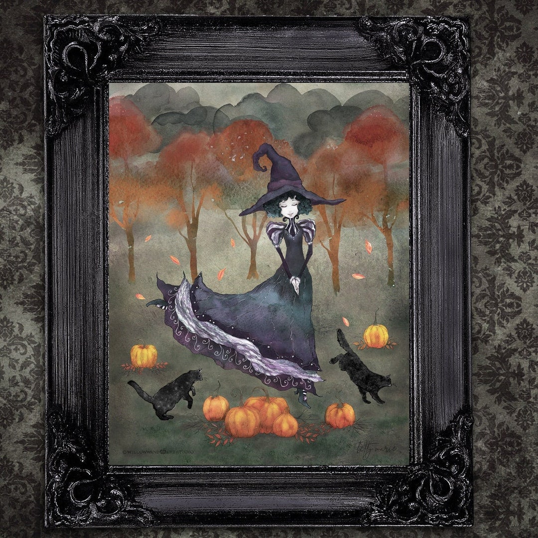 Cute Halloween Art, Cute Witch Watercolor Art Print Witch Illustration ...