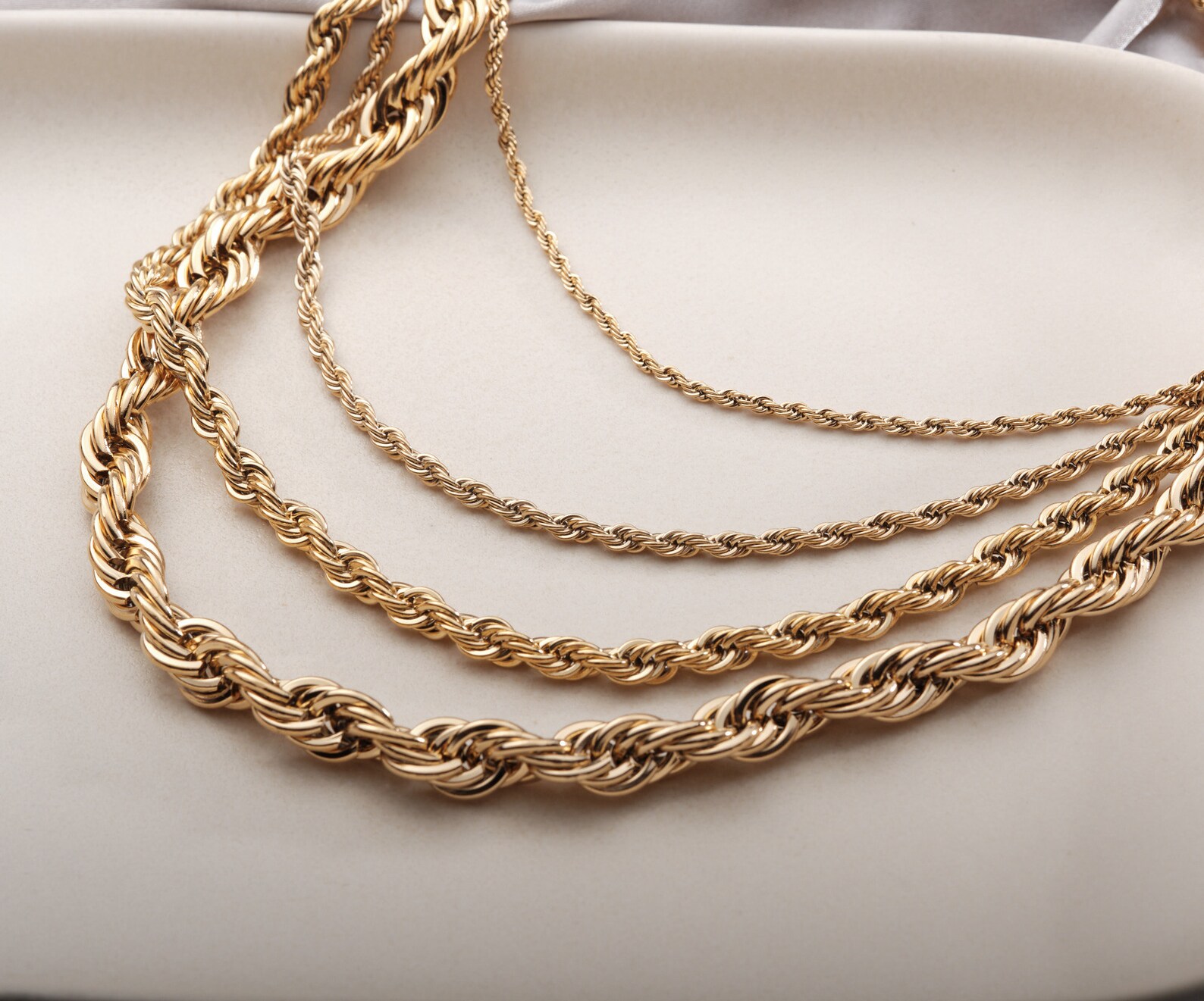 18k Gold Filled Twisted Rope Chain Necklace Gold Chunky | Etsy