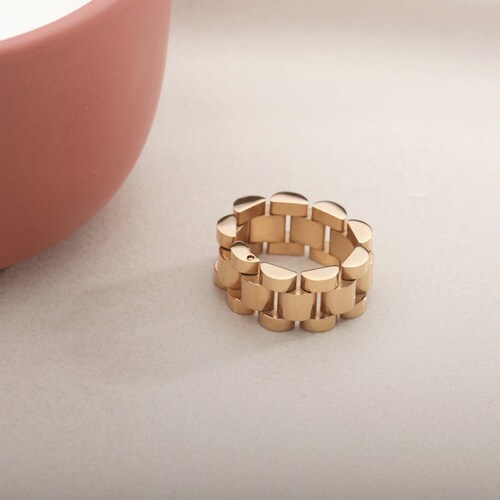 Rolex Style Chain Shape Ring 8mm Gold Chain Band Gold Plated - Etsy