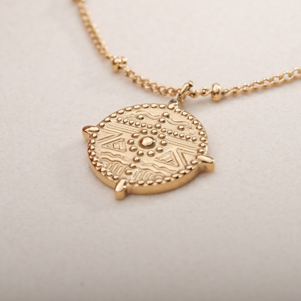 Chunky 14K Gold Aztec Necklace Layered Gold Chain Gold | Etsy