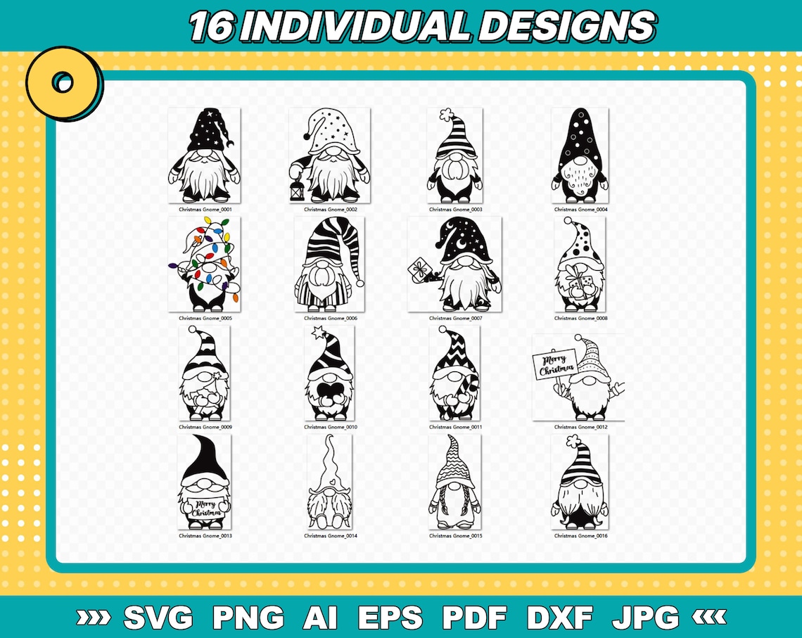 Christmas Gnome Bundle Svgpngpdf Christmas Doodle Gnomes - Etsy