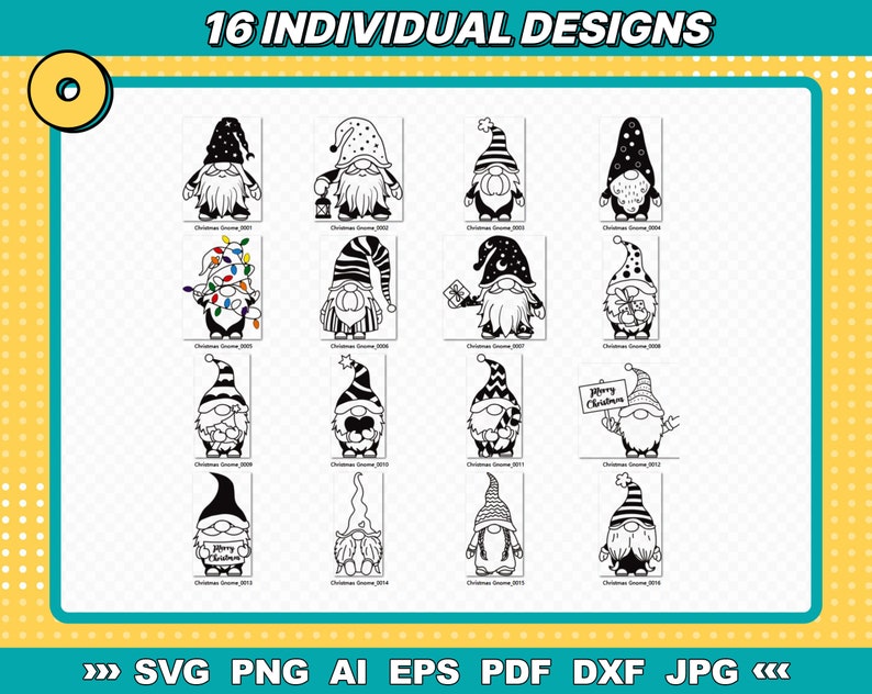 Christmas Gnome Bundle Svgpngpdf Christmas Doodle Gnomes - Etsy