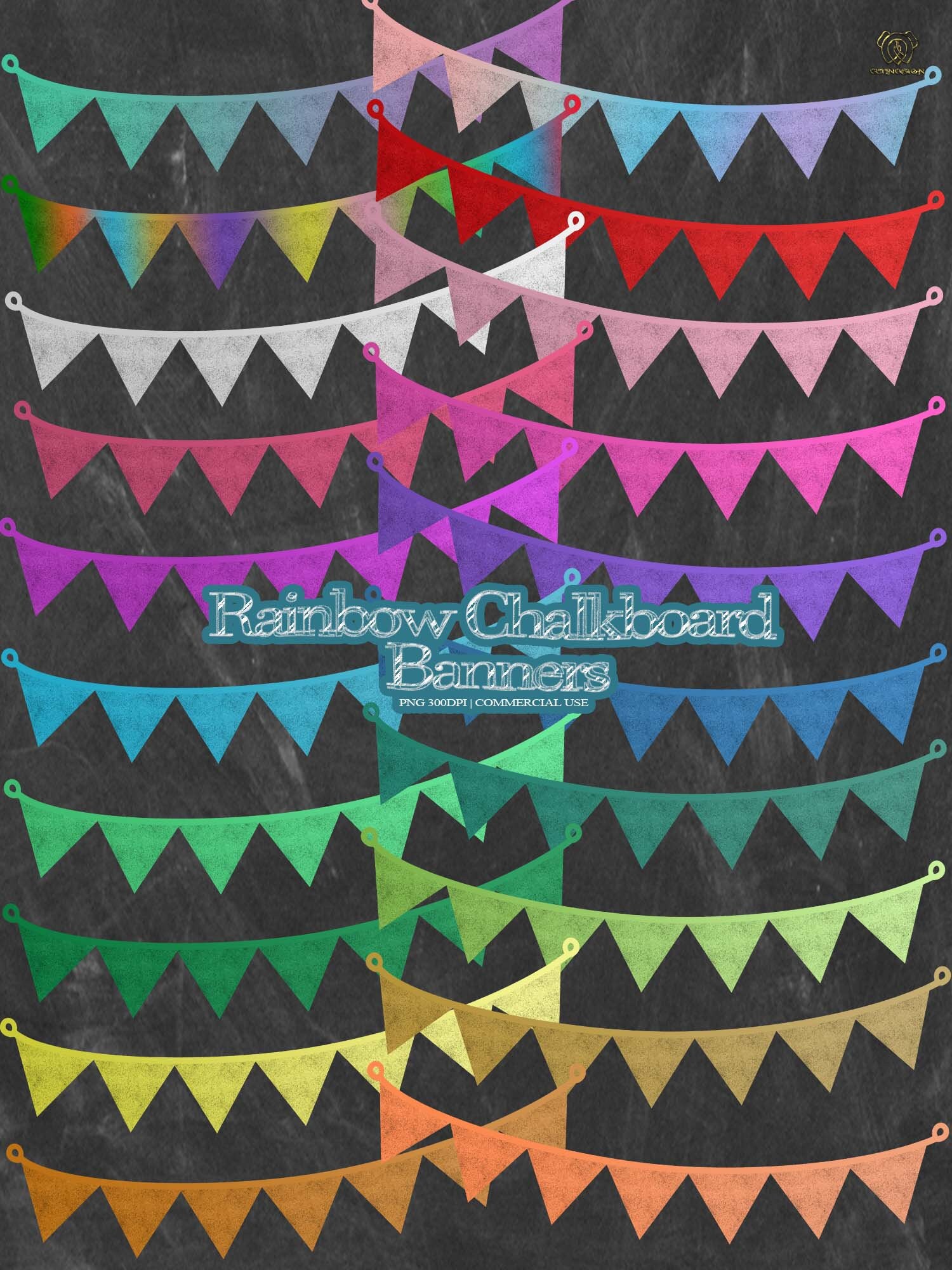Rainbow Chalkboard Bunting Banners Clip Art Colorful Chalk | Etsy