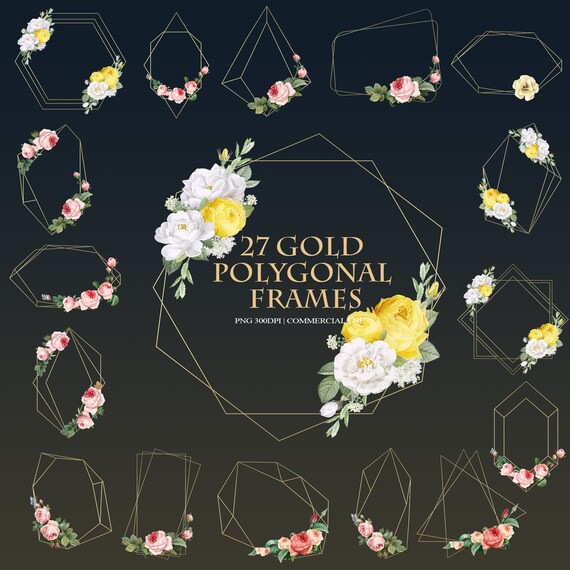 Gold Polygonal Frames Clipart Geometric Gold Frame Clip Art | Etsy