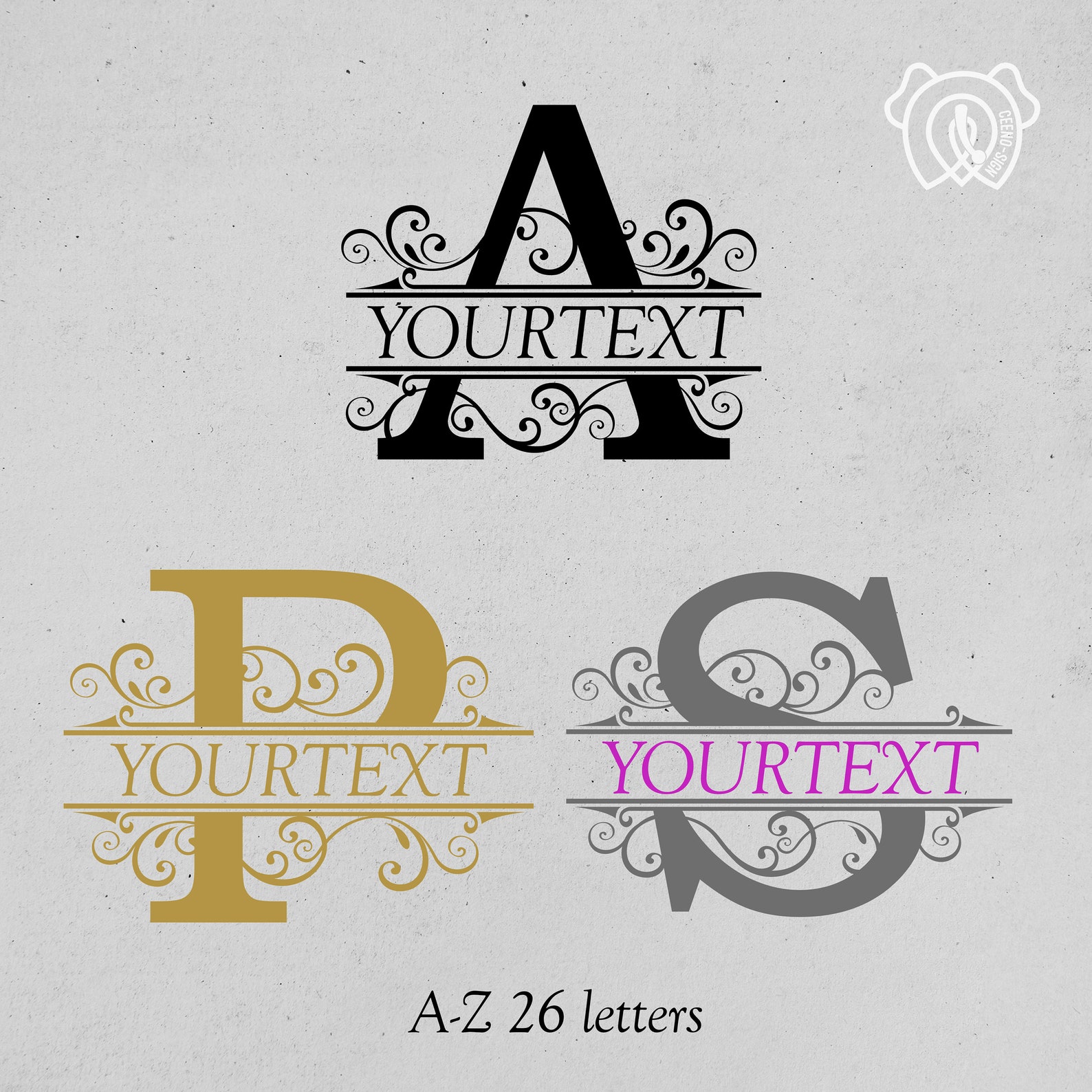 Split Monogram Alphabet SVG DXF PNG Split Monogram Frame - Etsy